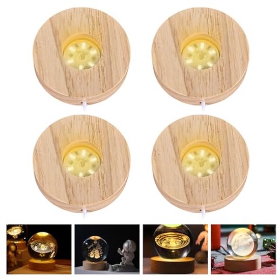 Houten LED-sokkel - Ronde lichtsokkel met instelbare verlichting in 3 ...