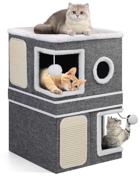 3-laags kattenhuis voor binnen met grote kattenbeddengrotten ...