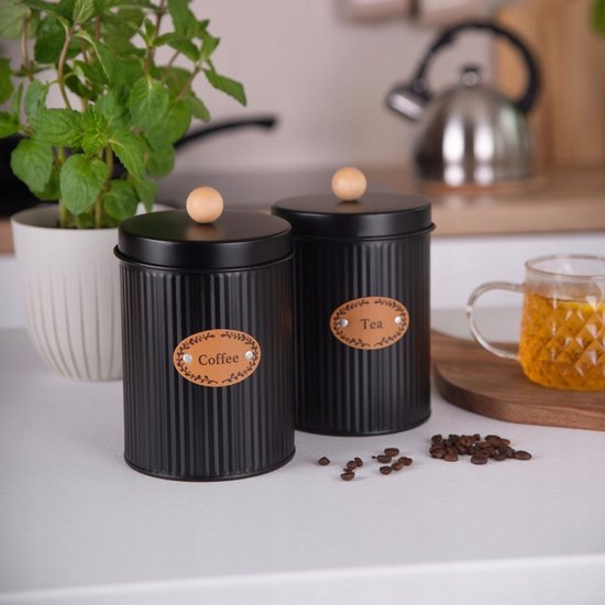 SIMO Koffie & Thee Set - 2 Zwarte Metalen Bewaarbussen met ...