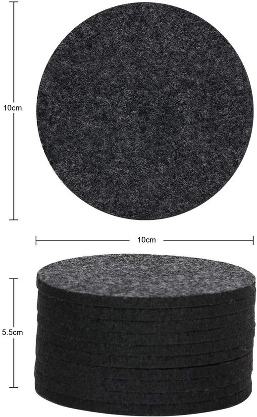 Ronde Vilten Onderzetters 10 Delige Premium Set Met Doos Grijze Glazen Onderzetters Bol