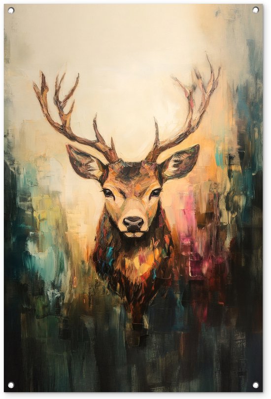 Tuinposter 80x120 cm - Tuindecoratie Hert - Geverfd - Gewei - Bruin ...