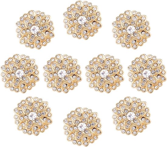 10 stuks bloemen strass-knopen - 18 mm metalen oogknoppen - strass ...