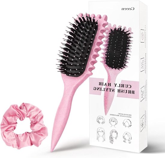 Allecto plus - Roze krulborstel met scrunchies en haarborstel voor ...