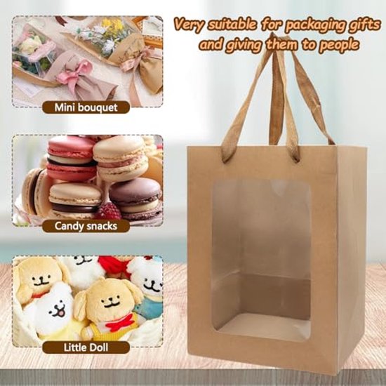 Pack of 10 Window Gift Bags with Handles Kraft Paper Durable with ...