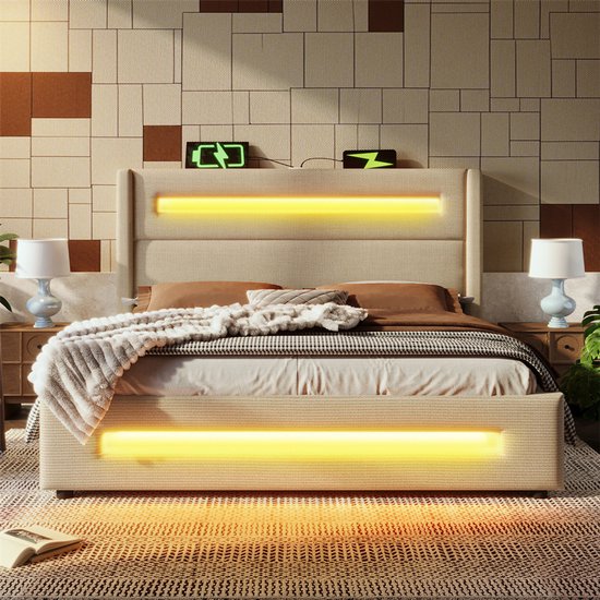 YEHTOKHOME Lit rembourré 180x200 cm, lit double pour jeunes avec ...