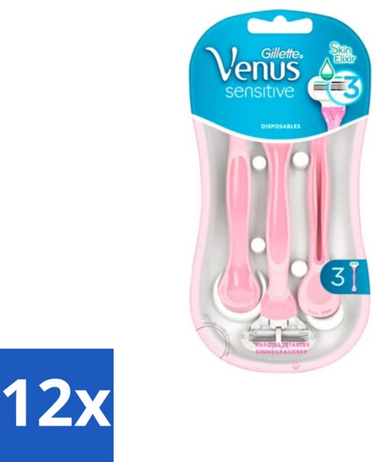 12 x Gillette Venus - Sensitive - Wegwerp Scheermesjes - 3 Scheermesjes - Scheermesjes... | bol
