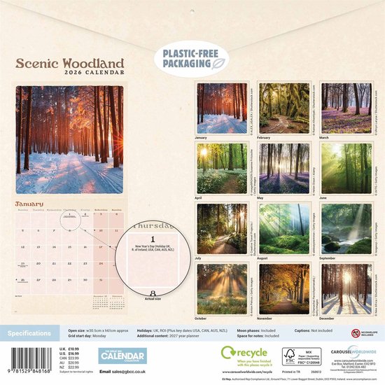 Scenic Woodland Kalender 2026, CAROUSEL CALENDARS | 9781529848168 ...