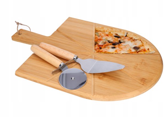 Pizzaplank met Pizzames en Schep - Bamboe, 43x30 cm | bol