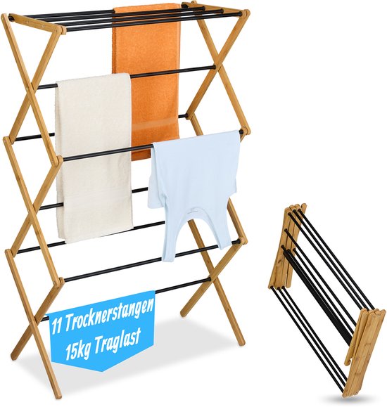 Wasrek inklapbaar - 115x73x33 cm - inklapbaar - staand - bamboe - zwart ...