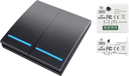 Slimme Draadloze Schakelaar | Zwart | RF 433 Mhz | 2 knoppen ...
