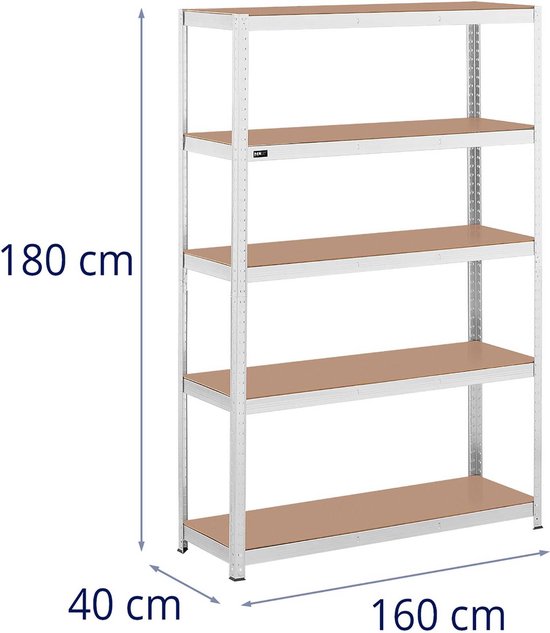 MSW Opbergrek - 120 x 40 x 180 cm - voor 5 x 150 kg - Grå | bol