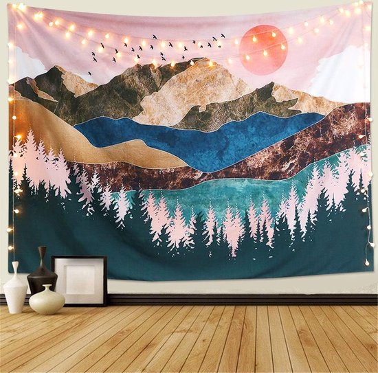 Zonsondergang Tapijt Bos Boom Tapijt Doek Wanddoek Bergmuur Hangend ...