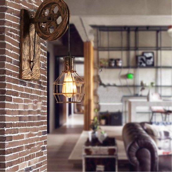 Industriële wandlampen, 2 stuks, vintage wandlampen in katrol ontwerp ...