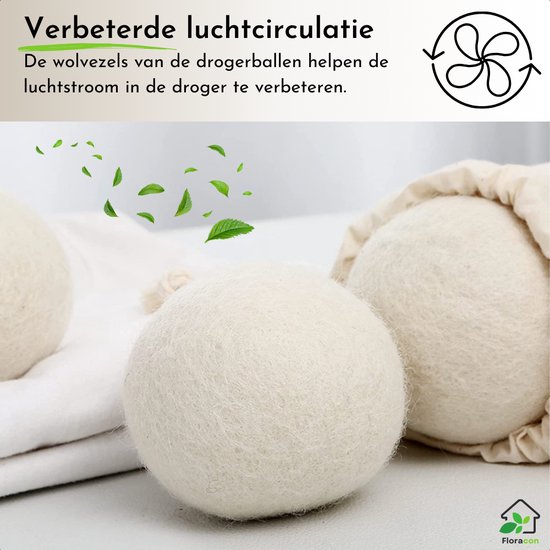 Floracon Drogerballen XL – Set van 6 stuks – Wol - Droogt tot 40% ...
