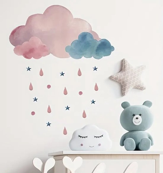 Muursticker Kinderkamer - Babykamer - Wolken - Regenwolken - 37x46cm ...