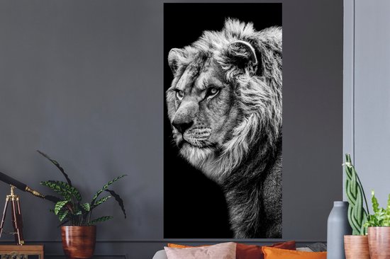Muurstickers - Sticker Folie - Leeuw - Portret - Wilde dieren - Zwart - Wit - 80x160... | bol