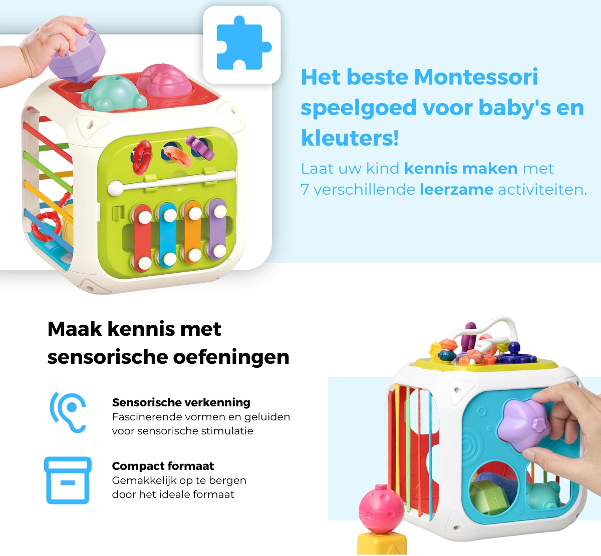 Mauzek® Montessori Activiteiten Kubus – 7in1 – Montessori Speelgoed ...