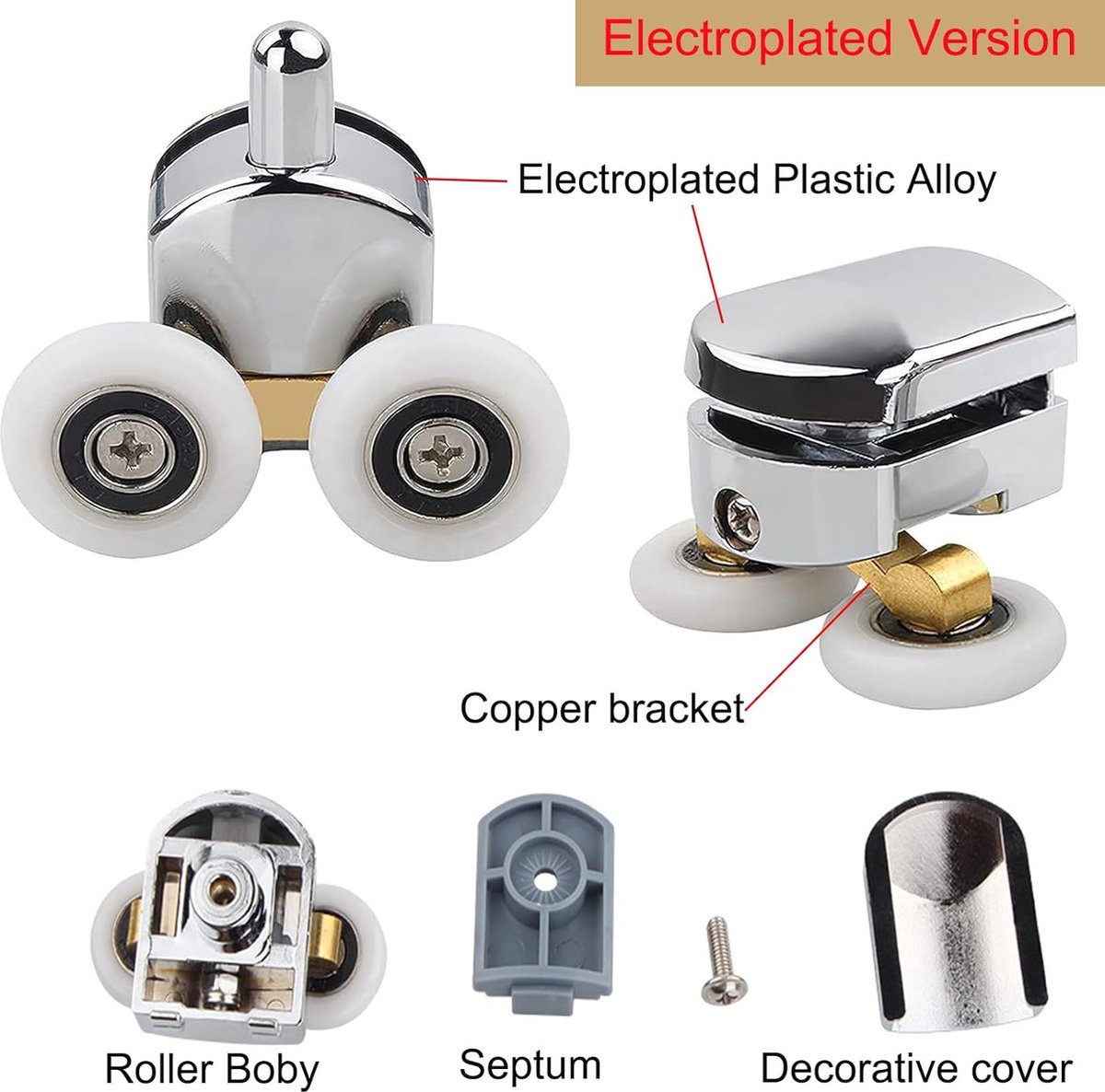 4 stuks douchedeurwieltjes, 23 mm schuifdeurwielen, 2 boven- en 2 ...