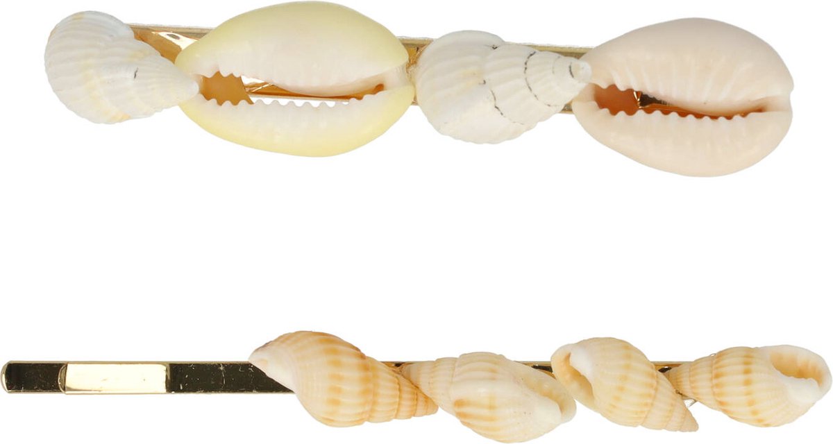 Haarspeld Duckklem Schuifspeldje Schelpen Goud Creme 2 Stuks Haarklem ...