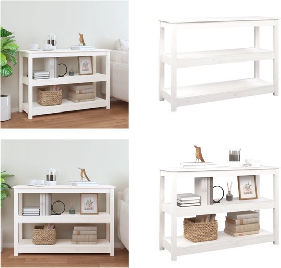 vidaXL Wandtafel 110x40x74 cm massief grenenhout wit - Wandtafel ...