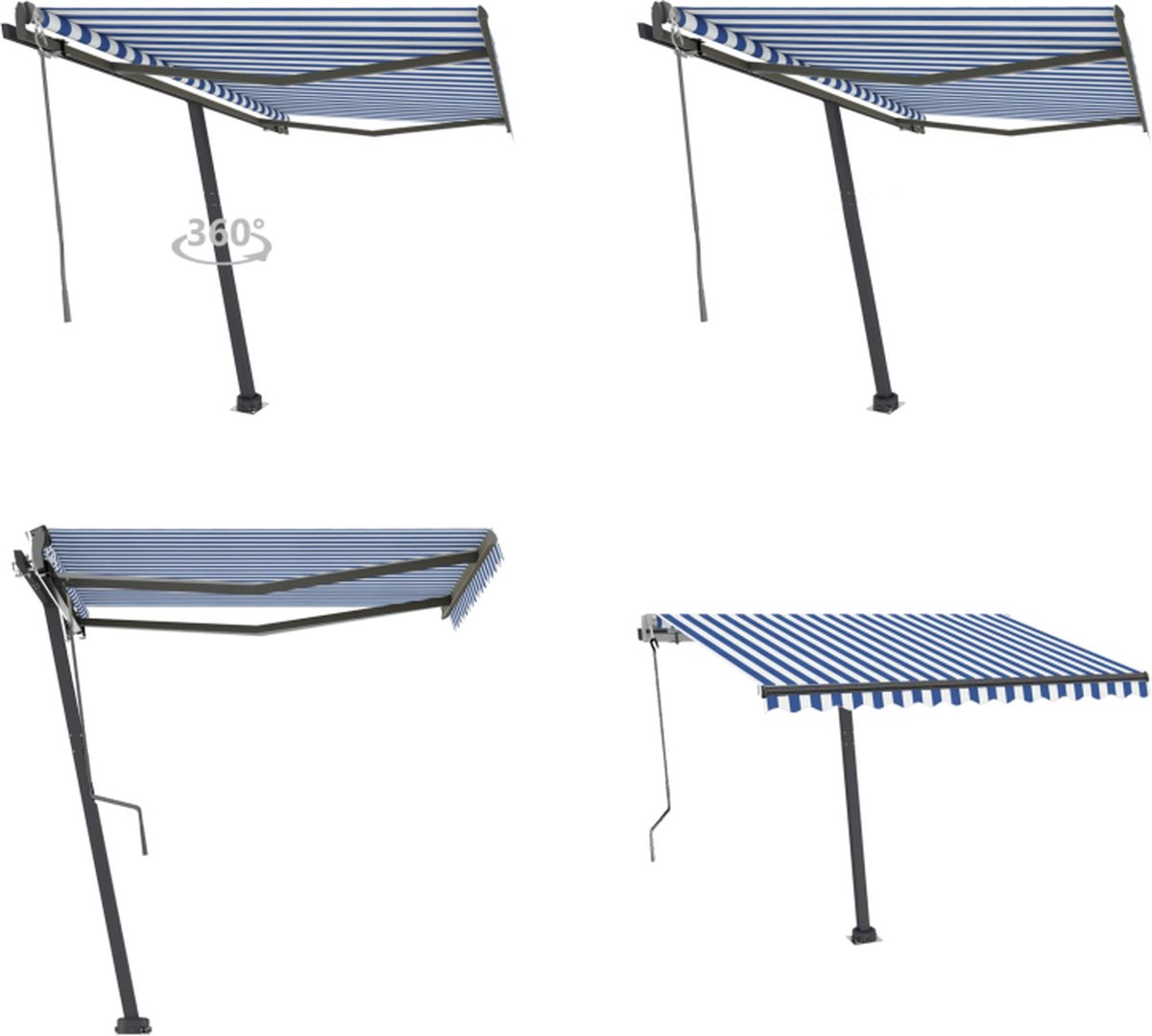 vidaXL Luifel vrijstaand automatisch 350x250 cm blauw en wit ...