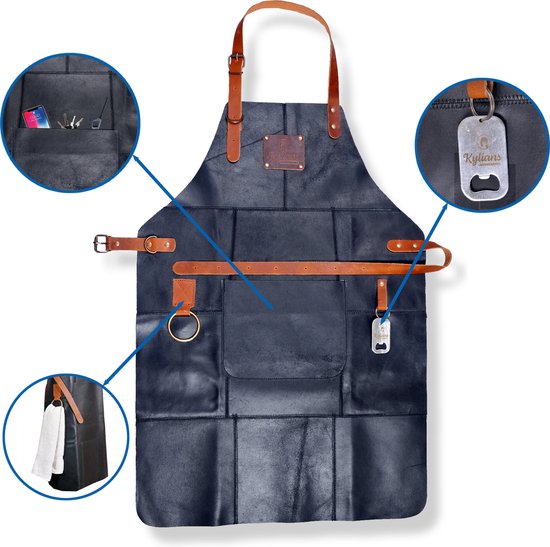 Leren Schort Zwart 81 x 56 cm - Barbecue Schort Man BBQ Schort Lederen ...