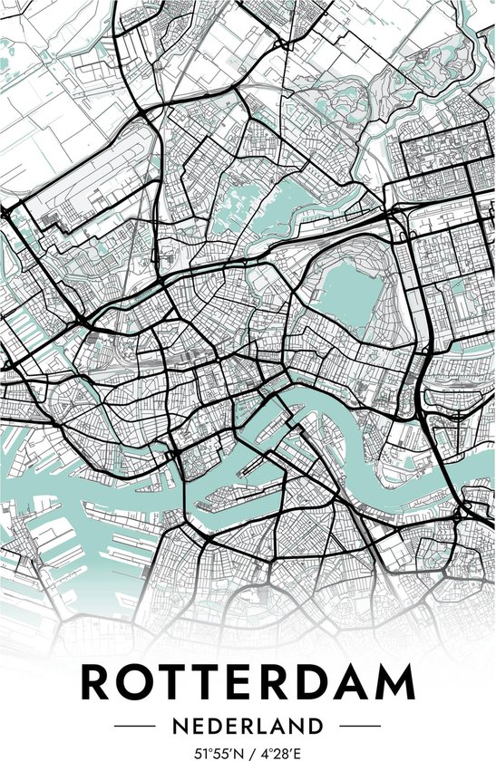 Rotterdam Poster Blauw | Rotterdam Map | Kaart van Rotterdam ...