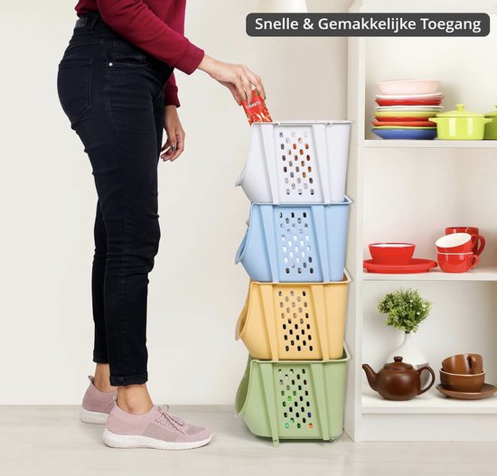 Stapelbare bakken met opening - 4 stuks - Voor keuken, speelgoed ...