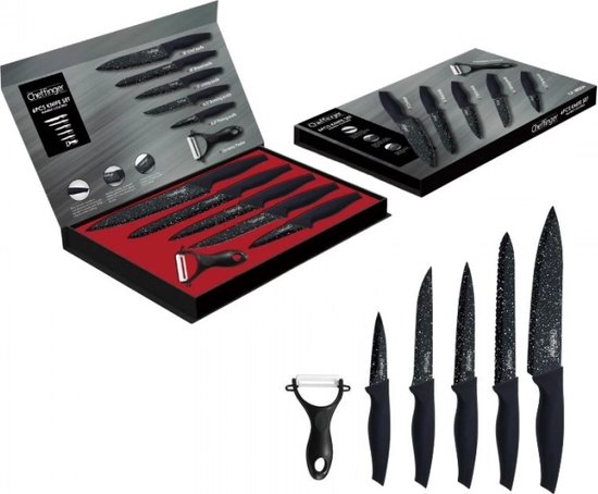 CHEFFINGER CF-MB04: 6-delige messenset met marmercoating | bol