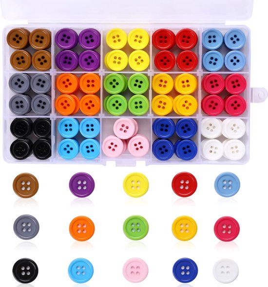 300 STKS 15 Kleur Gemengde Knoppen Met 4 Gaten Ronde Hars Craft Knoppen ...