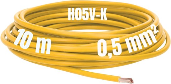 Kalitec 10 meter H05V-K 0,5 mm² gele bedradingskabel I kernkabel flexibel I PVC... | bol