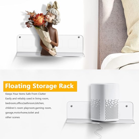 Set van 2 wandplanken, zonder boren, zwevende plank, muur, eenvoudig ...