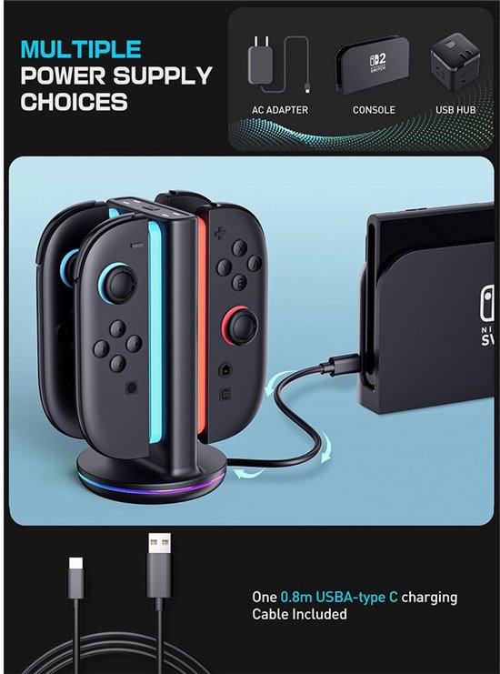 Supcase Joy‑Con Oplaadstation geschikt voor Nintendo Switch 2 - Charging Dock voor 4... | bol