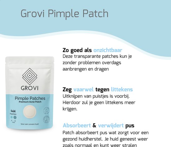 Grovi Premium Pimple Patch 144 Stuks - Onzichtbare Puisten Verwijderaar ...