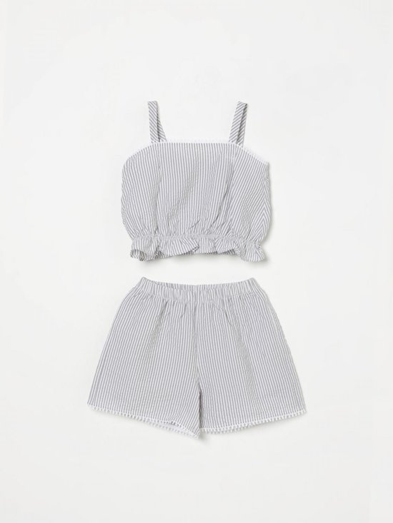 Girls Striped Pajama Set Kids - Grey Ropes Cords | bol