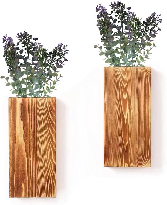 Allecto Premium - Houten Muurvaas Set van 2 met Kunstplanten ...