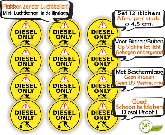 Jerma-Diesel Only– Stickers 12 st–Watervast–Voor bv tankklep- Ø 4,5 cm ...
