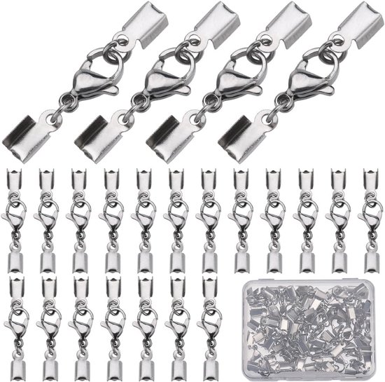 1 box 40 sets fold over cord end shrinkage bracelet buckle leather ...