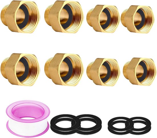 Allecto Premium - 8-delige messing verloopstuk set met rubberen ring en waterstop... | bol