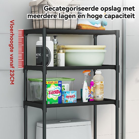 CHIWIN 3-Laags Wasmachine Rek – Vrijstaand Opbergrek met PVC Planken ...