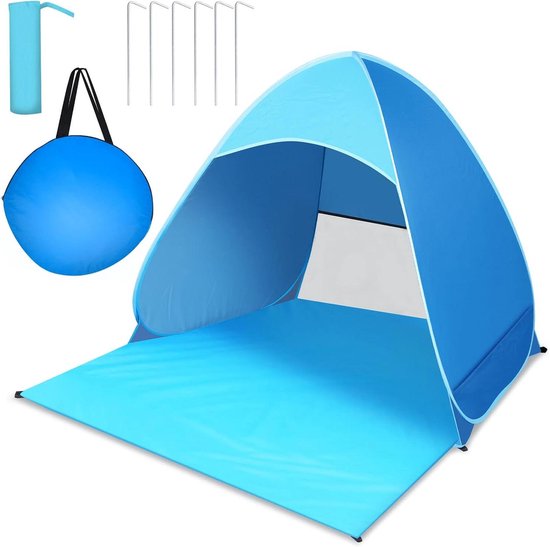 Allecto Premium - Pop-Up Strandtent UPF 50+ Draagbaar Blauw met ...