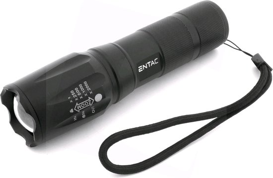 Entac LED Zaklamp 5W - Aluminium - Oplaadbaar - Zwart | bol