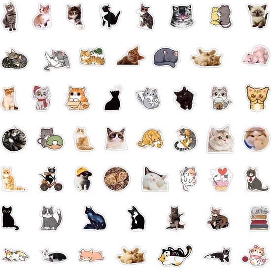 50 stuks Poezen Stickers - Katten - Kitten - Cartoon en Foto - Voor op ...