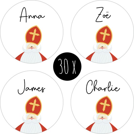 30x Sinterklaas Sticker / Naamsticker | rond | beschrijfbaar | 35 mm ...