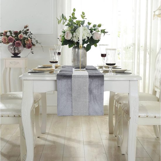 tafelloper 32 x 180 cm glitter tafelloper zilver diamant table runner ...