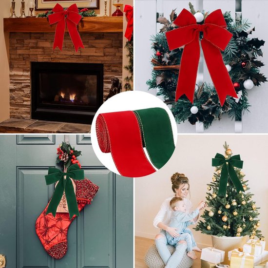 2 Rolls Kerst Bedraad Lint, 2.5 "x 10 Yards Rood Groen Fluwelen Xmas ...