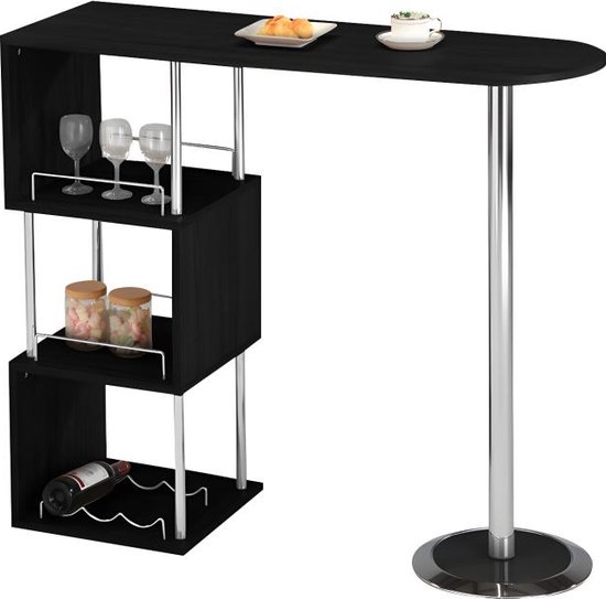Barmeubel ALISETO - MDF en verchoomd metaal - Zwart L 120 cm x H 104 cm ...