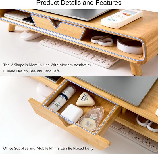 Bamboe monitorstandaard hout, geen montage nodig, monitorstandaard met ...