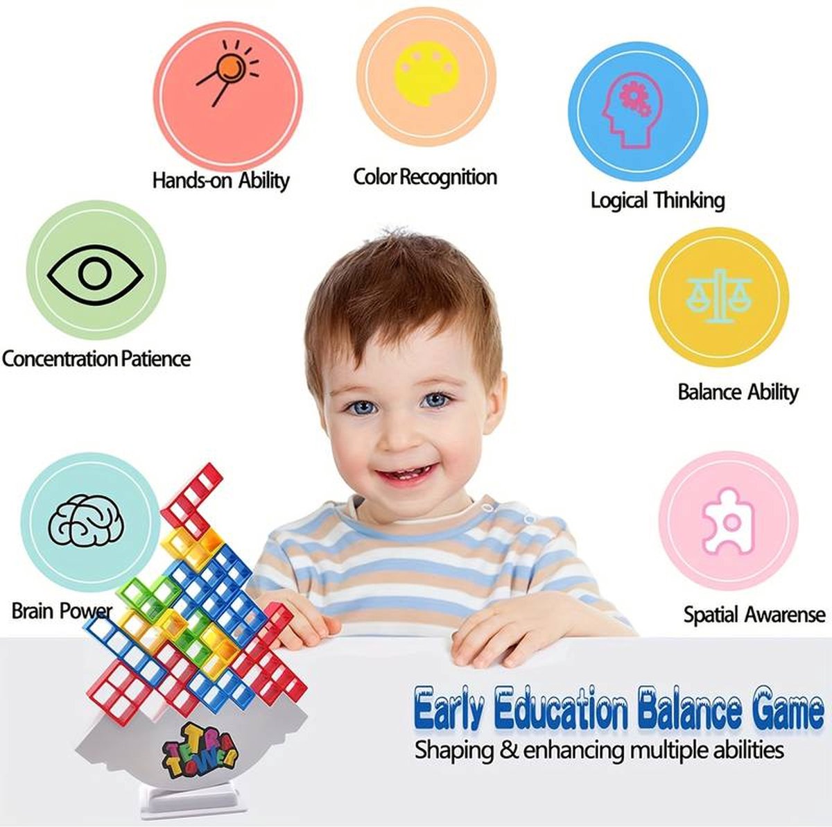 Tetra Tower Balans Spel - Tetris Tower Spel - Educatief Speelgoed - 3D ...