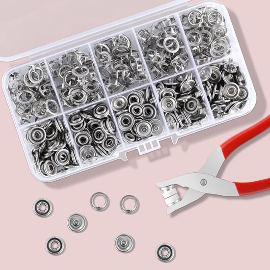 Set van 100 drukknopen met tang, vaste knopen, gereedschap, metalen ...